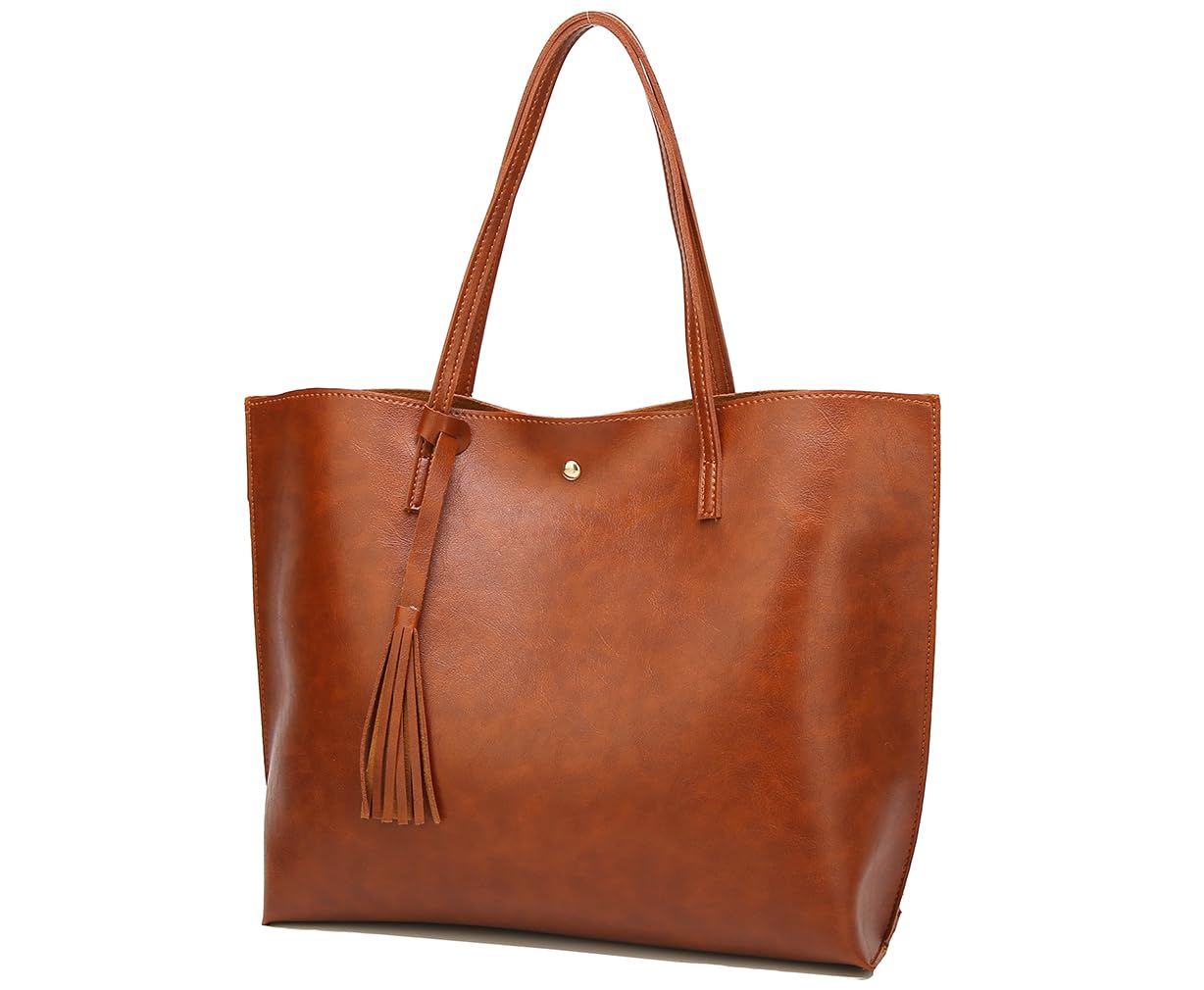 Dreubea Women's Soft Faux Leather Tote Shoulder Bag from, Big Capacity Tassel Handbag Brown New S