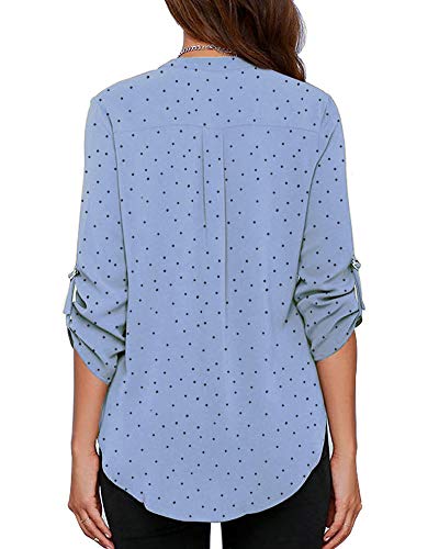 roswear Women's V Neck Long Sleeve Loose Fit Shirt Dressy Casual Blouses Baby Blue X-Large