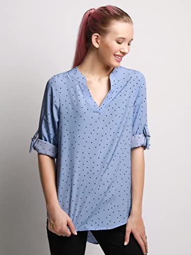 roswear Women's V Neck Long Sleeve Loose Fit Shirt Dressy Casual Blouses Baby Blue X-Large