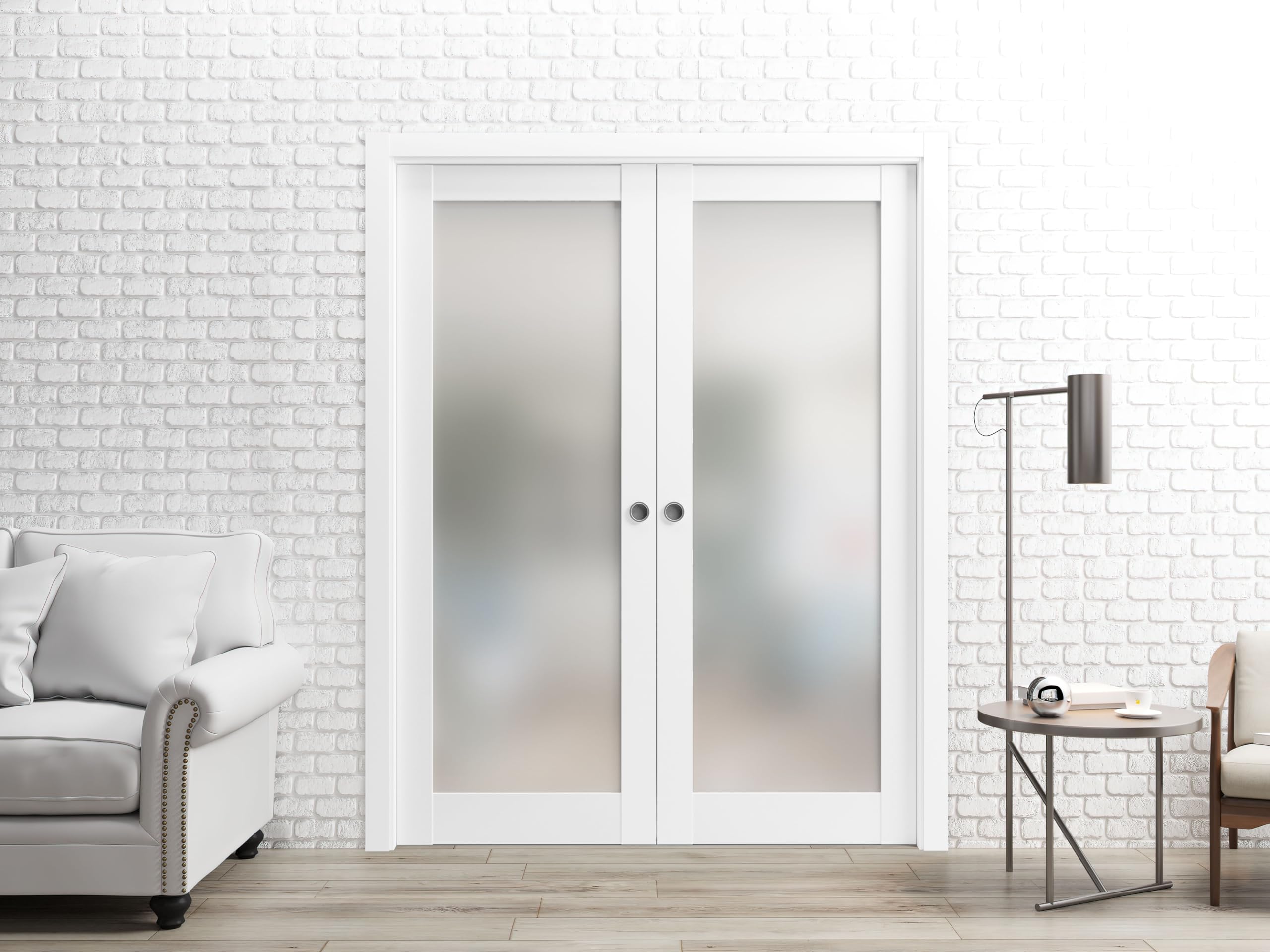 SARTODOORS Frosted Lite Glass Door Panel Slab 32 x 80 | Planum 2102 White Silk | Use as Barn Pocket Sliding Closet | Solid Wood Core Interior Door