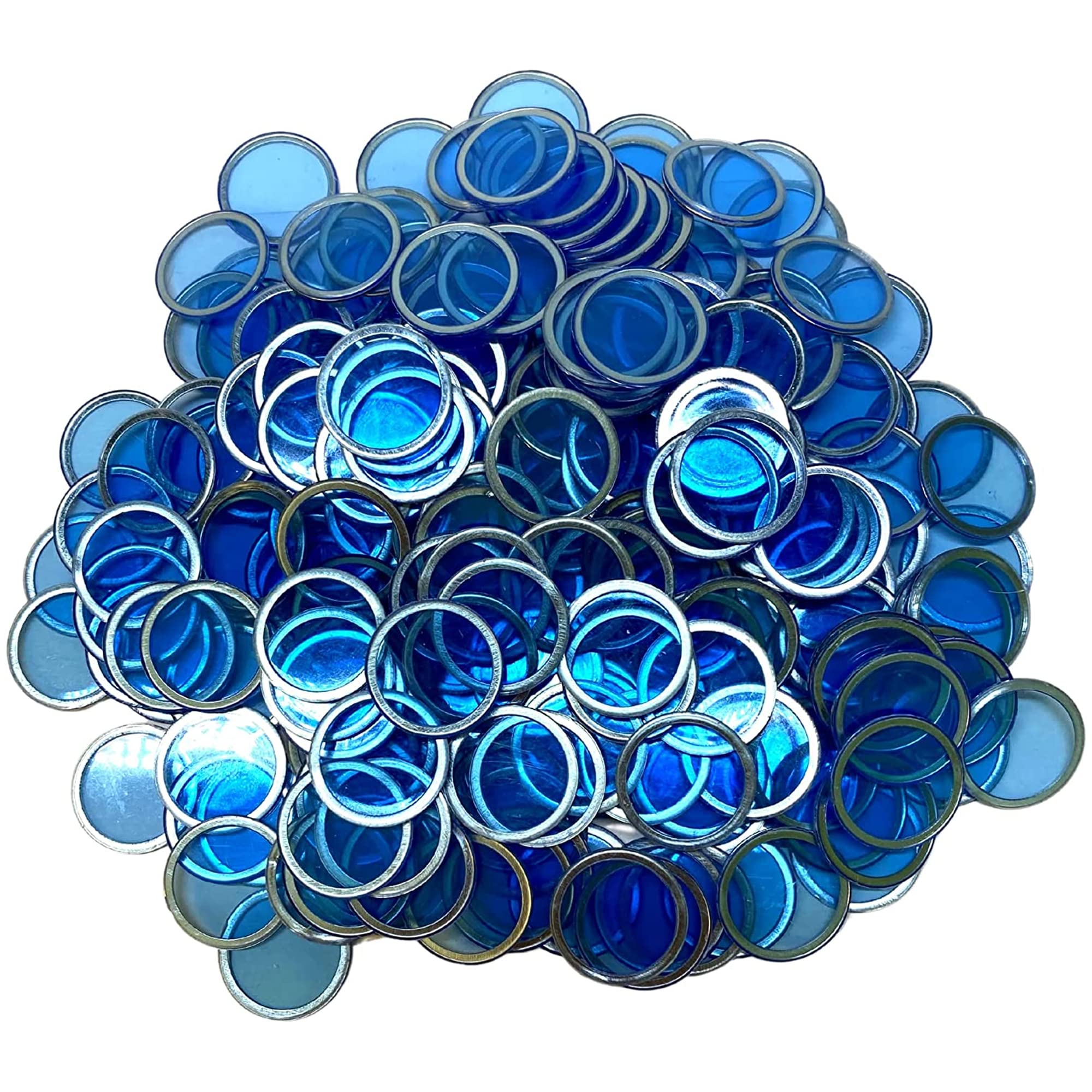 MR CHIPS Magnetic Bingo Chips with Metal Ring 3/4 Inch 300 Upgraded Pieces Blue Transparent - Available in 7 Colors A Reusable Storage Bag