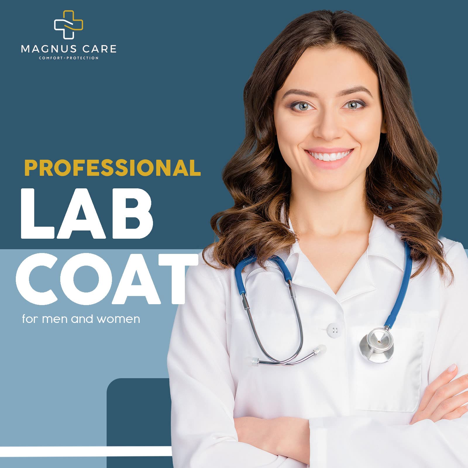 Magnus Care Professional Lab Coat for Women & Men, White Unisex Labcoat, Cotton Poly Medical Doctor Nurse Med Laboratory Coat