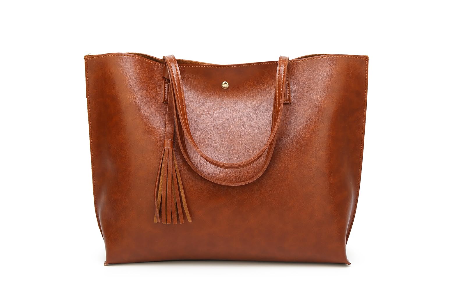 Dreubea Women's Soft Faux Leather Tote Shoulder Bag from, Big Capacity Tassel Handbag Brown New S
