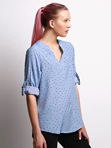 roswear Women's V Neck Long Sleeve Loose Fit Shirt Dressy Casual Blouses Baby Blue X-Large