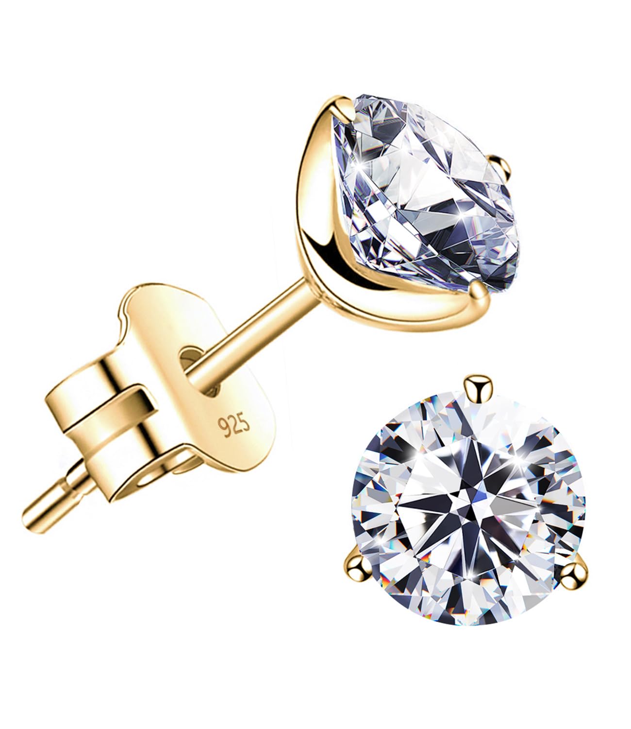 "STUNNING FLAME" 18K Gold Plated Silver Brilliant Cut Simulated Diamond Cubic Zirconia Stud Earrings(yellow-gold-plated-silver, 1.0)
