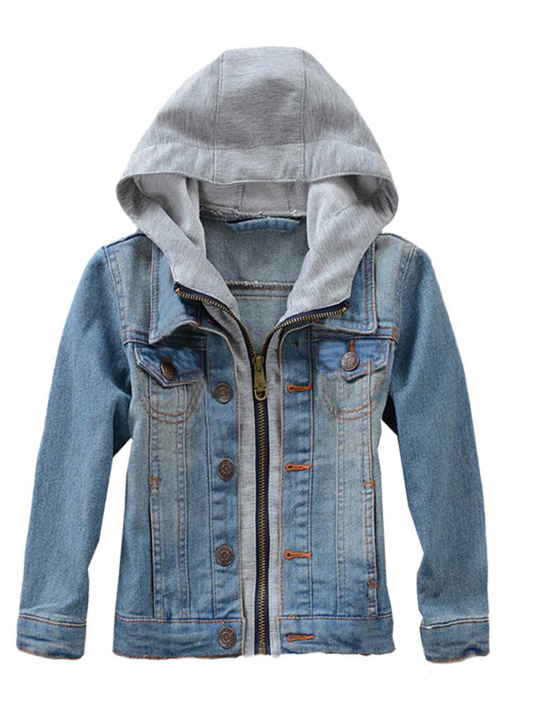 Mallimoda Kids Boys Girls Hooded Denim Jacket Zipper Coat Outerwear Style 2 Blue13-14 Years