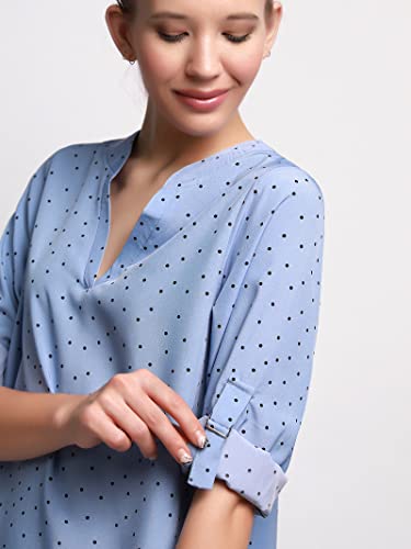 roswear Women's V Neck Long Sleeve Loose Fit Shirt Dressy Casual Blouses Baby Blue X-Large