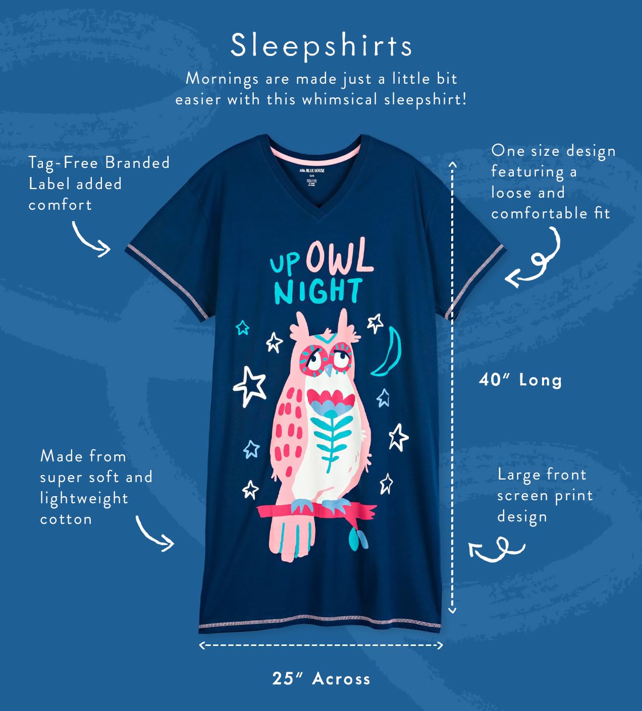 Little Blue House by Hatley Women's Animal Sleepshirts Sleepwear, Up Owl Night, One Size