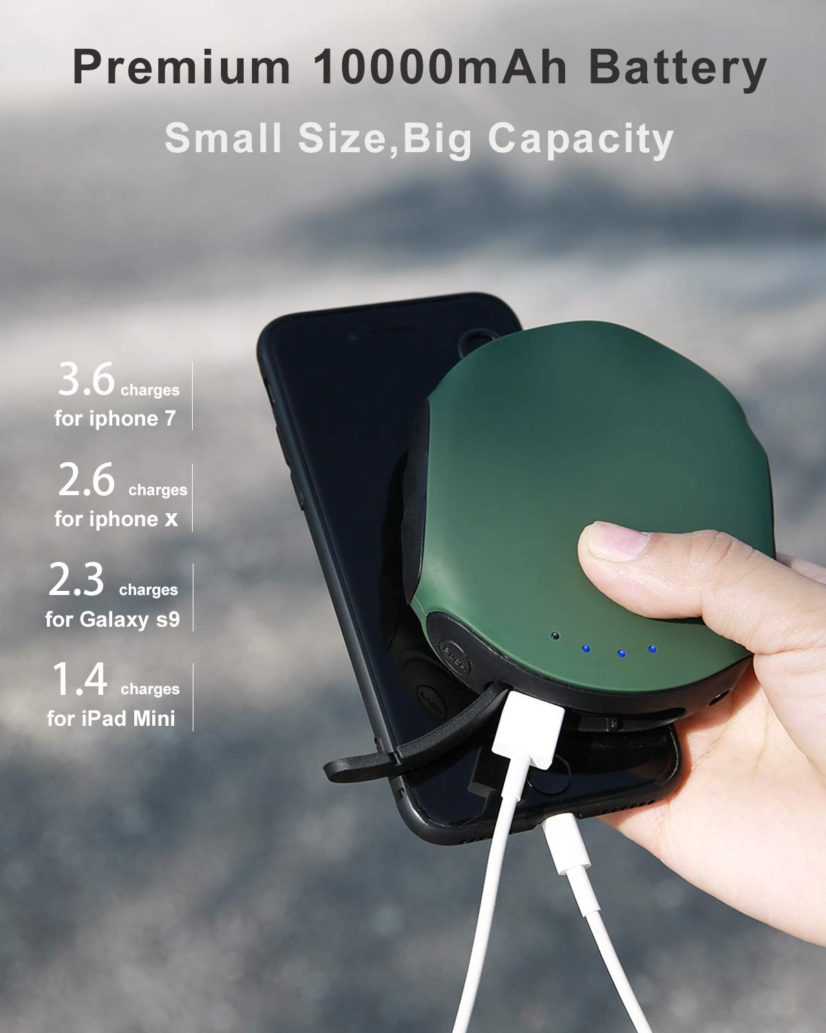 ABFOCE Waterproof Portable Charger 10000mAh Outdoor Power Bank One of The Smallest and Lightest Battery Pack LED Compass High-Speed ​​Charge Compatible for iPhone Android Samsung-Green