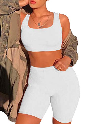 GOBLES Women's Sexy Bodycon Tank Crop Top Shorts Sets Club 2 Piece Outfits White