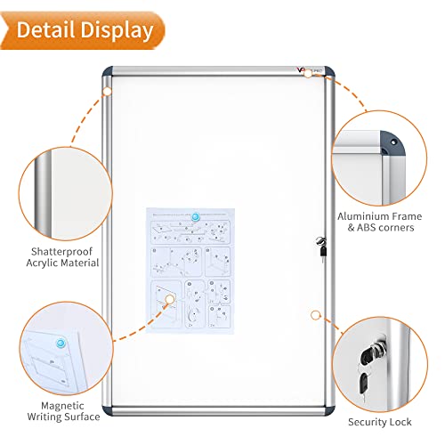 VIZ-PRO Tamperproof Lockable Magnetic Dry Erase Board Class 1 Aluminium Framed 48x24 Inches
