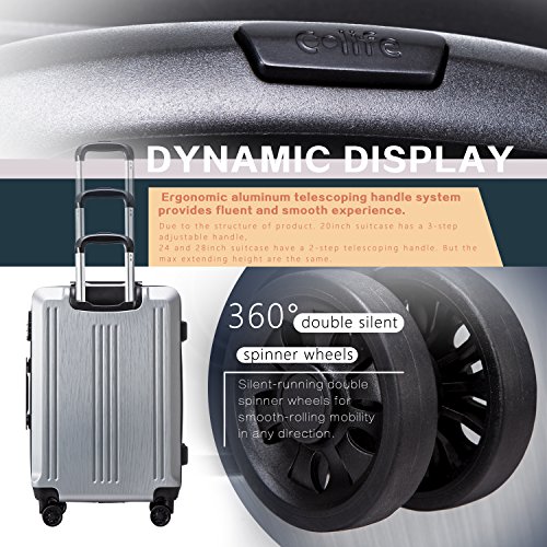 Coolife Luggage Expandable(only 28") Suitcase PC+ABS with TSA Lock Spinner 20in 24in 28in (navy, S(20in_carry on))