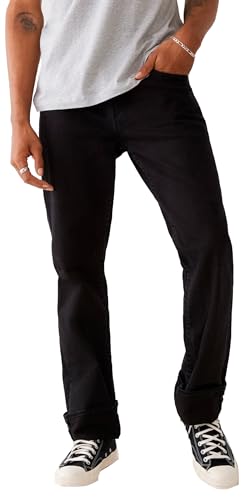 True Religion Men's Ricky Low Rise Straight Leg Jean with Back Flap Pockets, Body Rinse Black, 44
