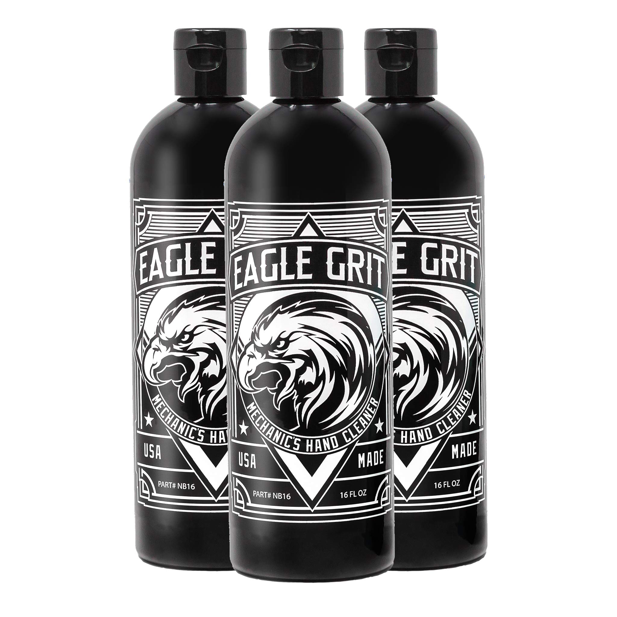 Eagle Grit Heavy Duty Industrial Hand Cleaner for Auto Mechanics - Clean Grease, Dirt, Oil, Paint and More - Eco-Friendly Moisturizing Silica Formula - (16 Oz Bottle) - 3 Pack - Perfect Mechanic Soap