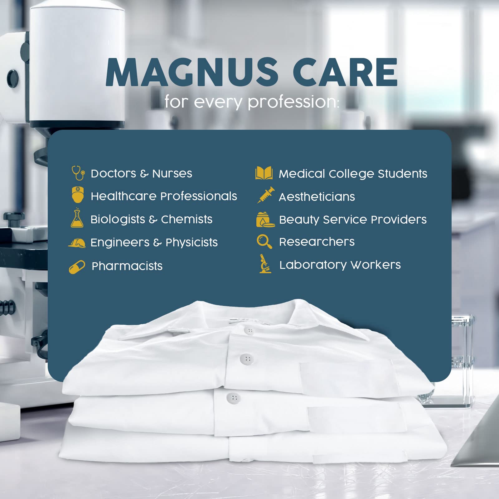 Magnus Care Professional Lab Coat for Women & Men, White Unisex Labcoat, Cotton Poly Medical Doctor Nurse Med Laboratory Coat