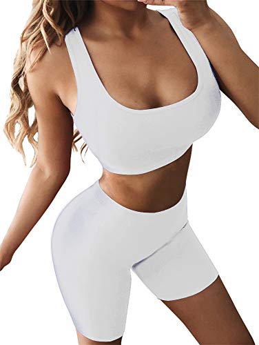GOBLES Women's Sexy Bodycon Tank Crop Top Shorts Sets Club 2 Piece Outfits White