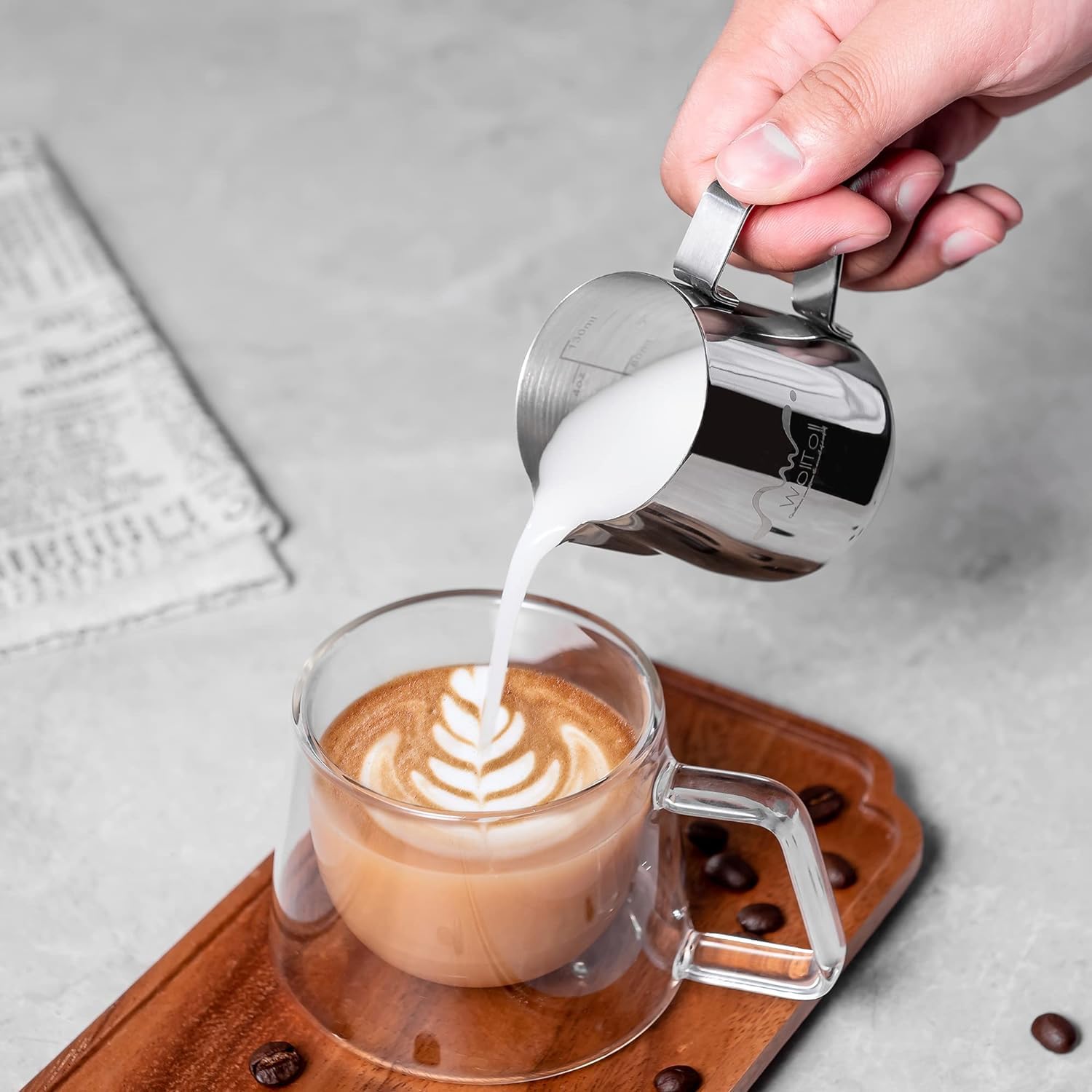 MMtong Coffee Tamper, Espresso Tamper Set 51/58mm for Espresso Barista,Aluminum Tamper Press plus Free 5oz/150ml Milk Frothing Pitcher with Art Pen, Silver