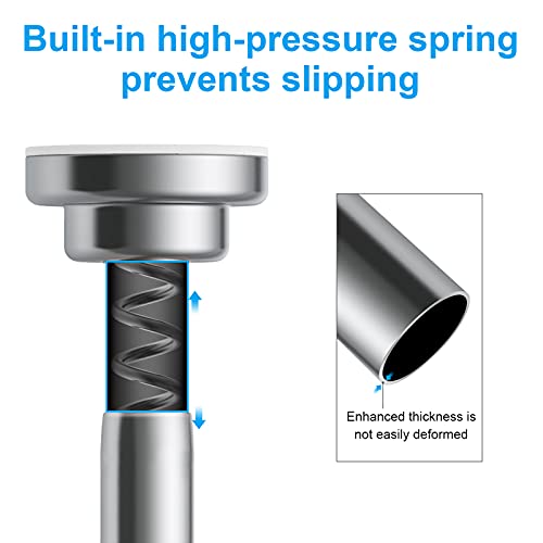 TEECK Shower Curtain Rod, 40-73 inch Adjustable Tension Spring, Shower Curtain Rod Tension, Premium Stainless Steel, Anti-Slip, No Drilling, No Rust, Never Collapse, for Bathroom, Easy to use