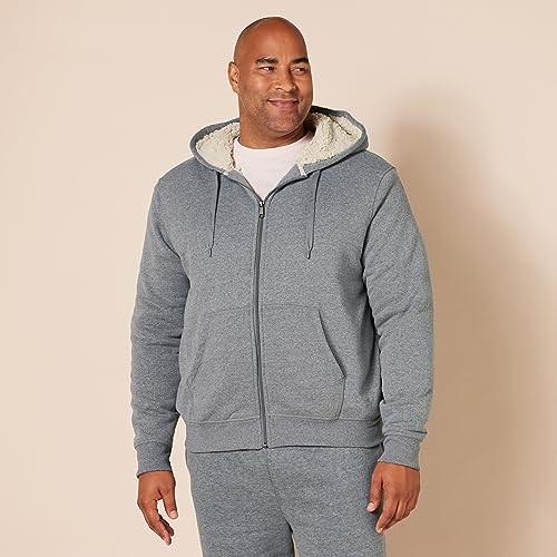 Amazon Essentials Hoodie For Men, Sherpa-Lined Full-Zip Fleece Sweatshirt, X-Large, Light Grey Heather