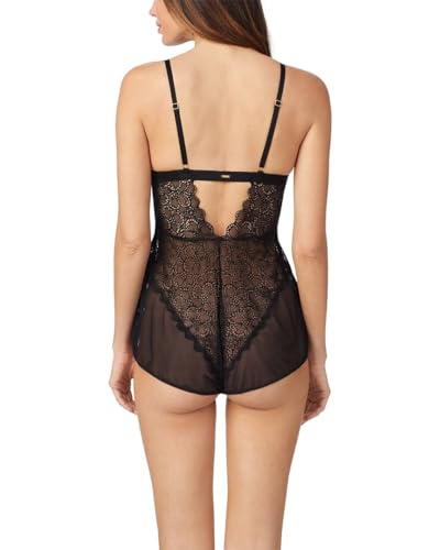 DKNY Women's Superior Lace Romper Teddy, Black, X Large