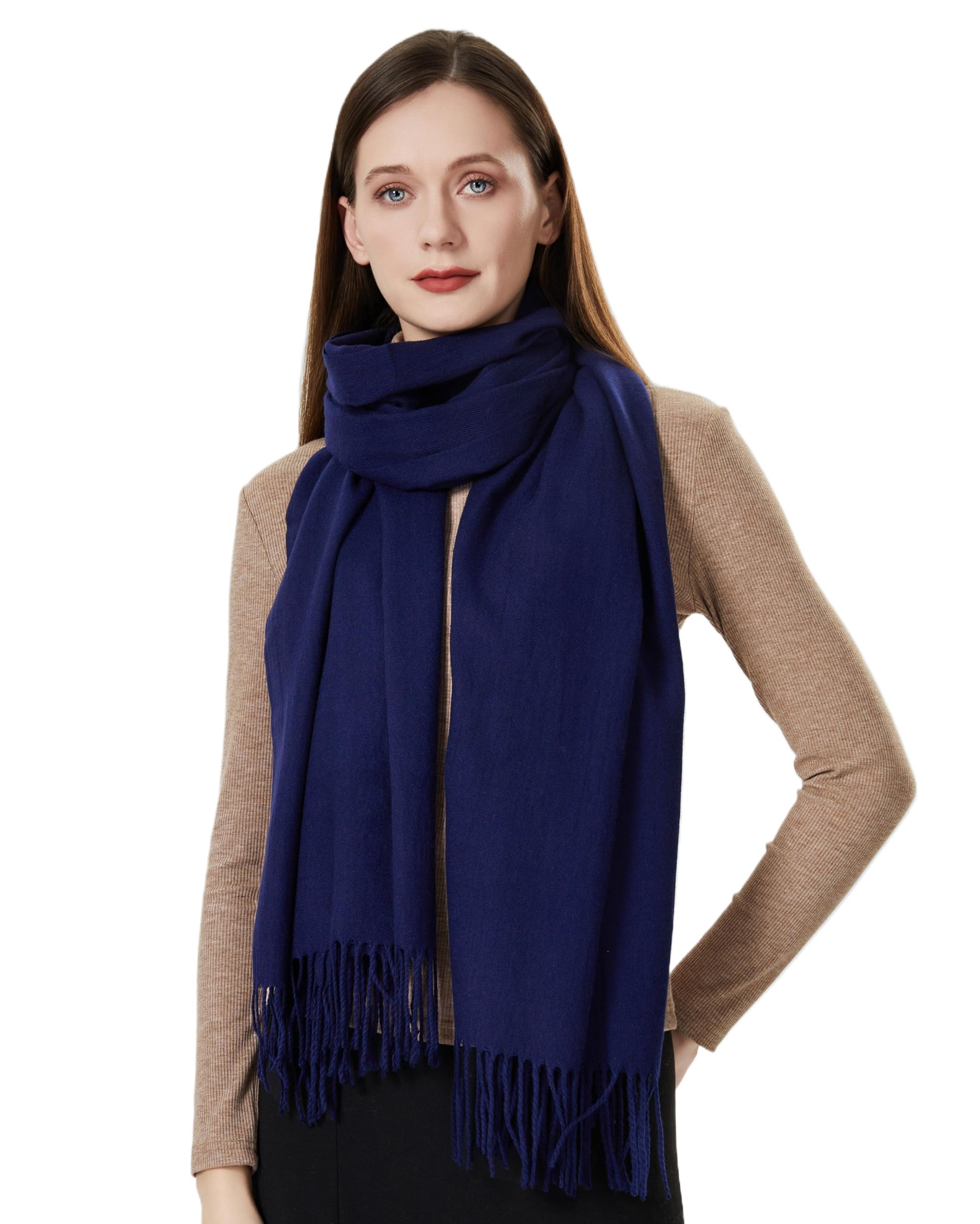 QBSM Womens Navy Blue Winter Pashmina Scarf Blanket Formal Shawls and Wraps for Evening Dresses