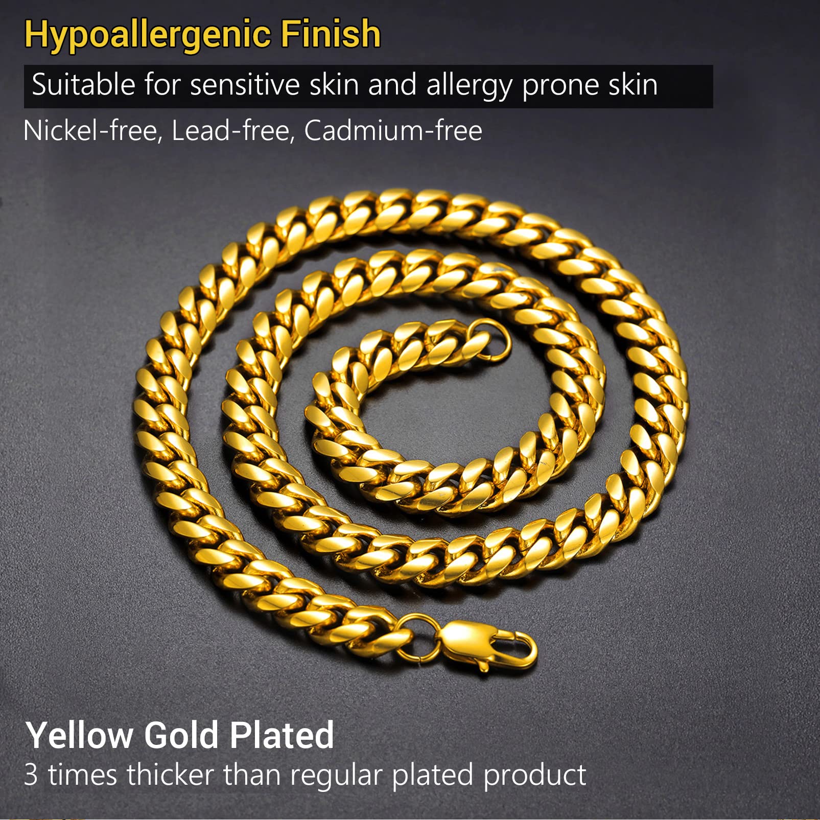 PROSTEEL Thick Chain Necklace Hip Hop Rapper 22 Inch 10mm Stainless Steel Big Cuban Link Neck Chain Mens Gold Chains for Men