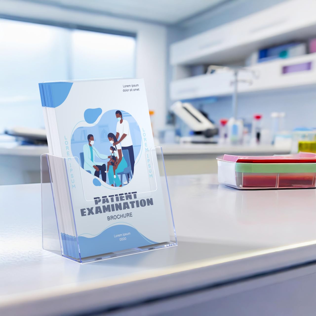 Marketing Holders 4 Pack Brochure Holder for 5.5" Bifolds Clear Acrylic Countertop Literature Organizer Slant Back Space Saving Booklet Dispenser for Trade Shows Expos and Conventions