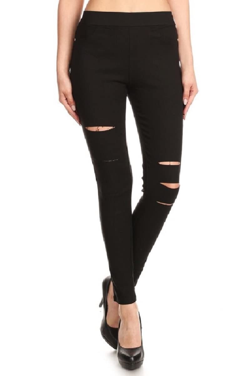 Jvini Women's Pull-On Ripped Distressed Stretch Legging Pants Denim Jean (X-Large, Black)