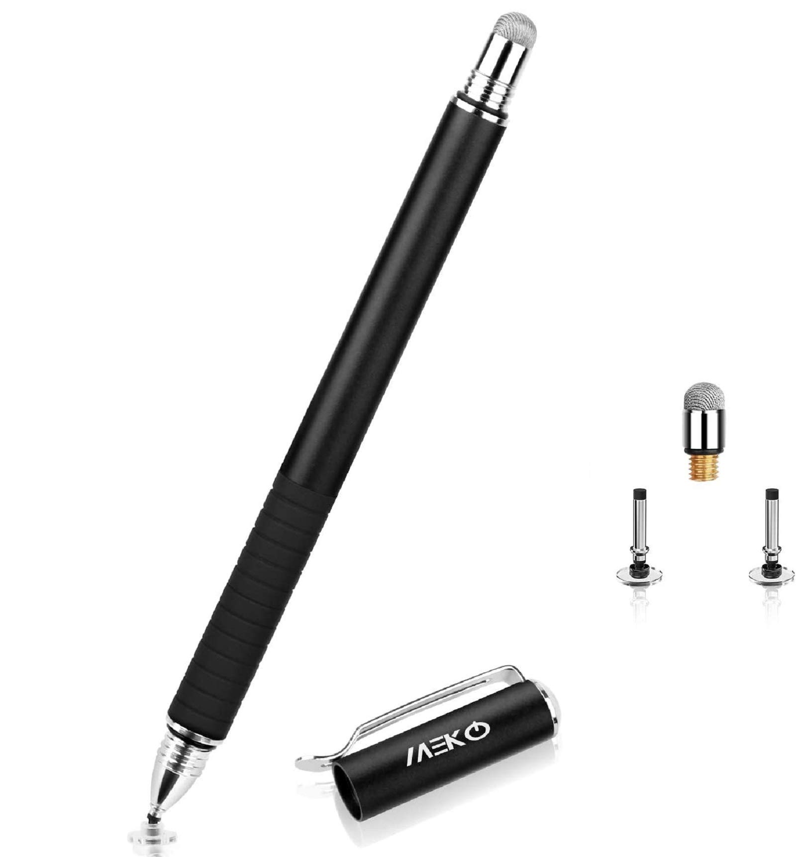 MEKO 2-in-1 Stylus Precision Disc Styli Touch Screen Pen with 3 Replaceable Tips for iPads, Tablets, iPhones, Smartphones, Samsung Galaxy Note/Tab (Black)