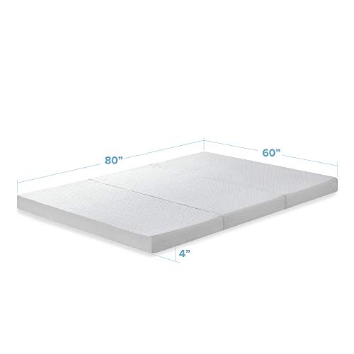 Best Price Mattress 4 Inch Trifold Memory Foam Mattress Topper with Cover, CertiPUR-US Certified, Queen,White
