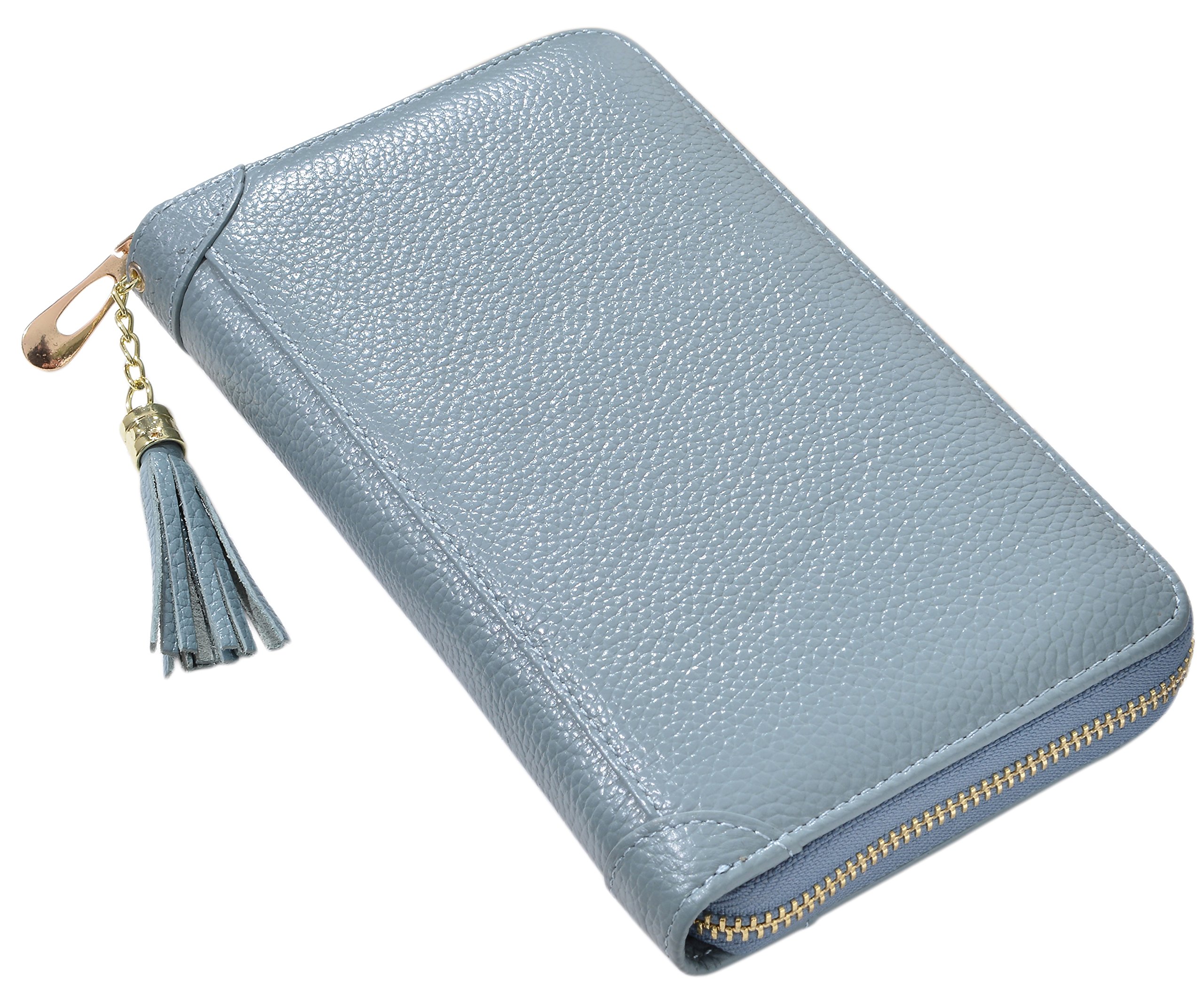 Easyoulife Credit Card Holder Wallet Womens Zipper Leather Case Purse RFID Blocking (Light Blue)