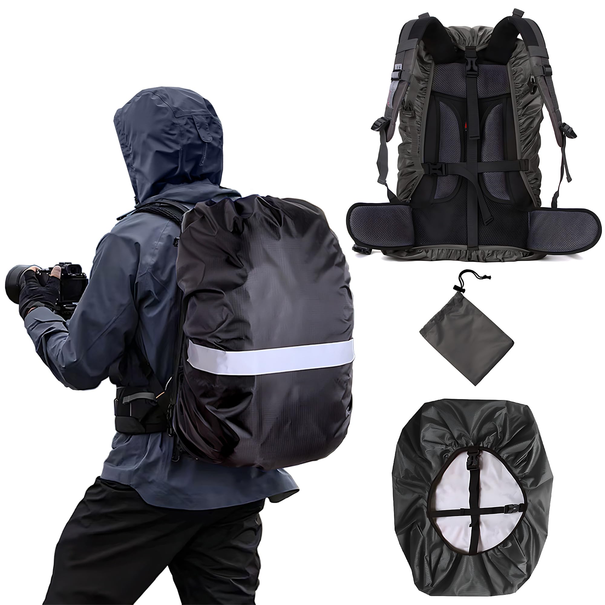 WSZCML Waterproof Backpack Rain Cover,8000mm Waterproof Level,Upgraded with Reflective,Anti-Slip Cross Buckle Straps,Ultra-Strong Multilayer Structure for Hiking,Biking,Camping,Outdoor, Traveling