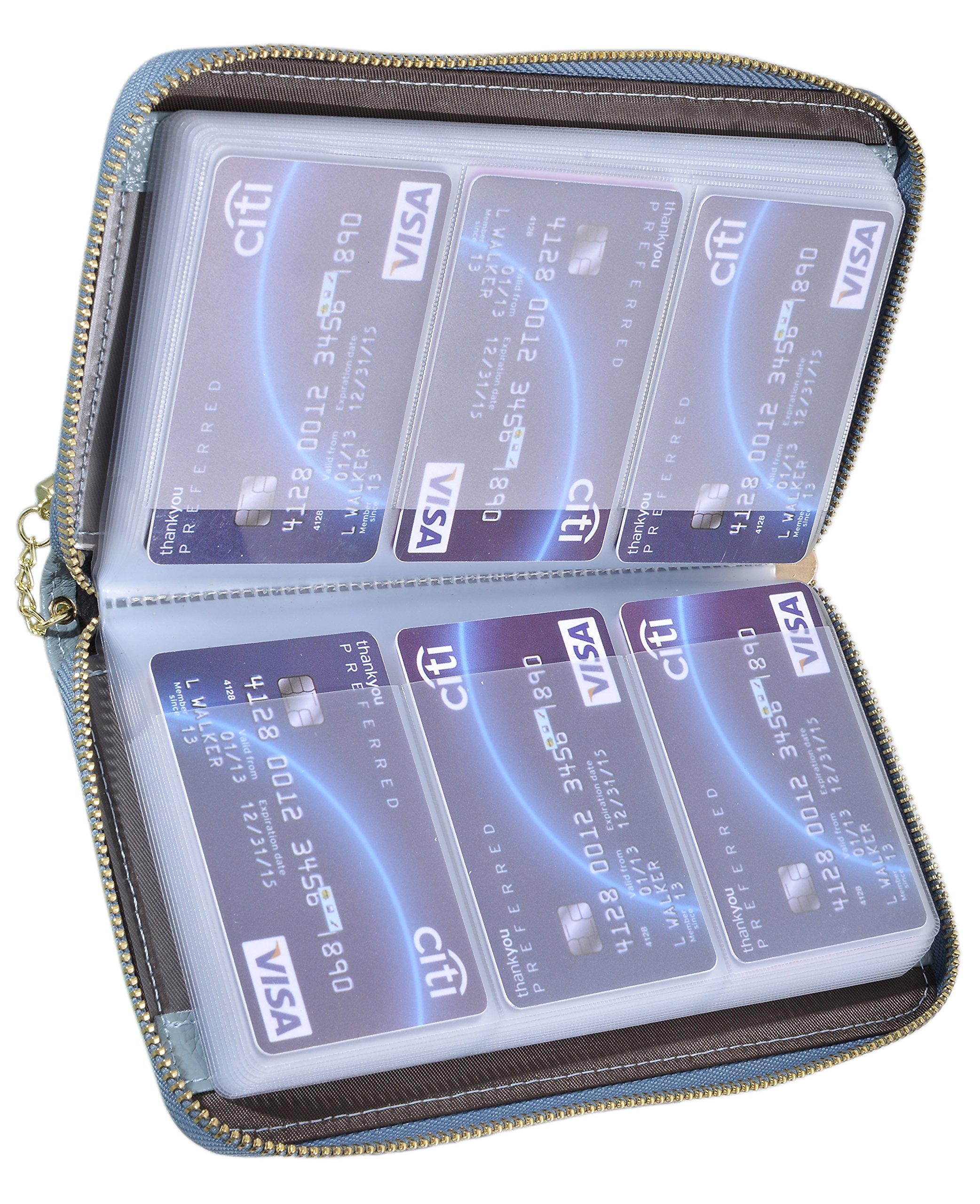 Easyoulife Credit Card Holder Wallet Womens Zipper Leather Case Purse RFID Blocking (Light Blue)