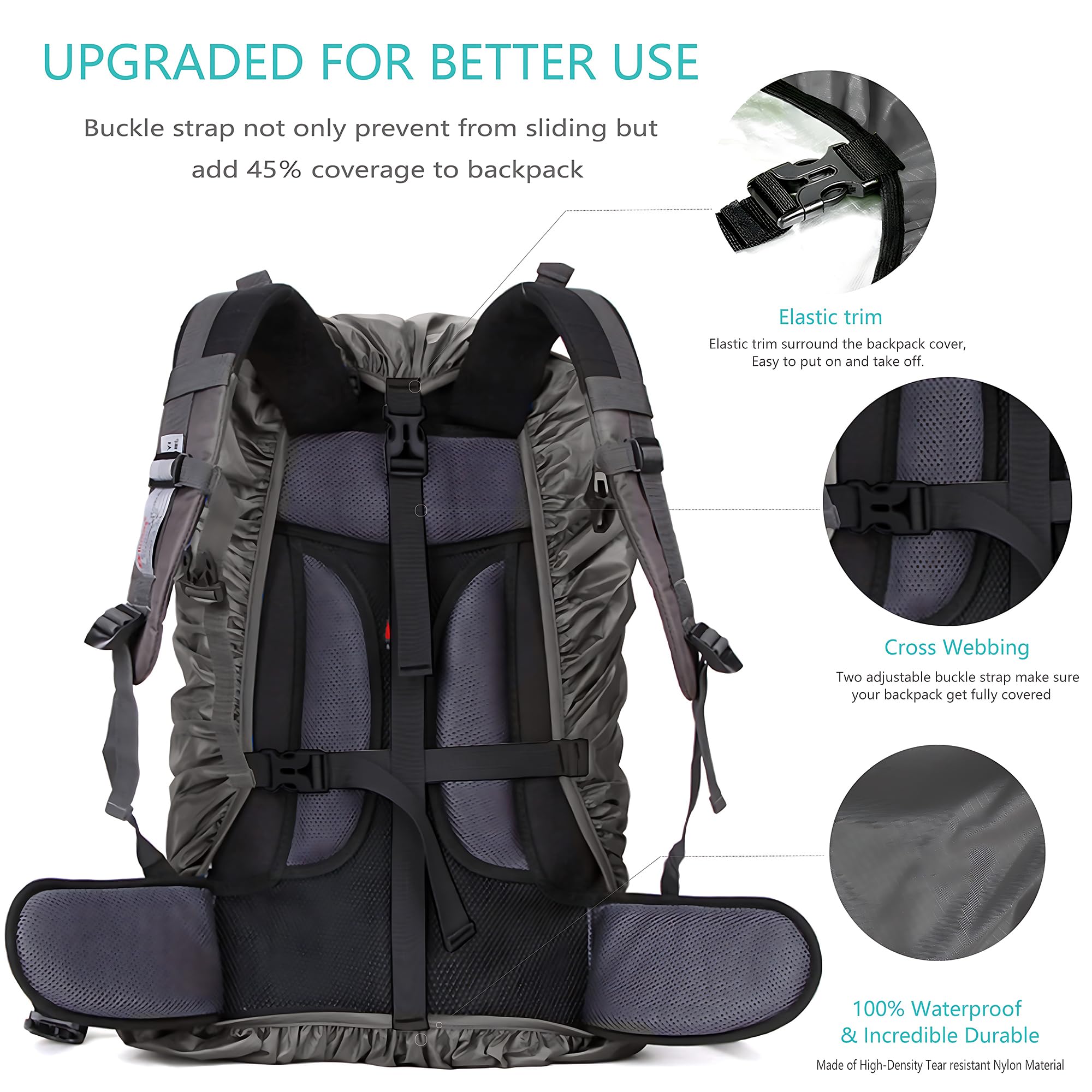 WSZCML Waterproof Backpack Rain Cover,8000mm Waterproof Level,Upgraded with Reflective,Anti-Slip Cross Buckle Straps,Ultra-Strong Multilayer Structure for Hiking,Biking,Camping,Outdoor, Traveling