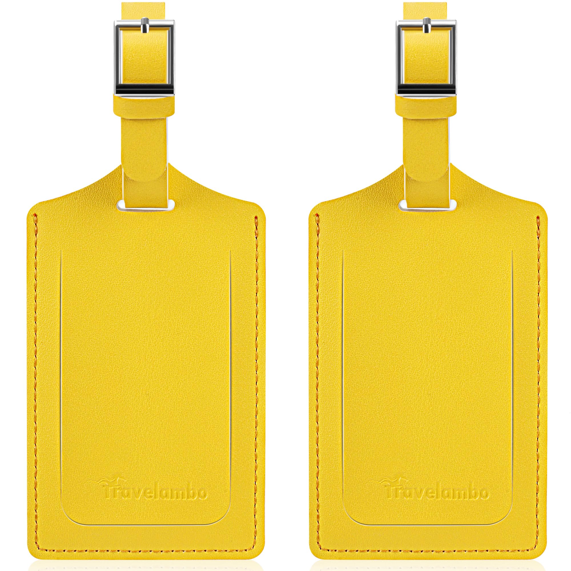 Travelambo Luggage Tags for Suitcases Faux Leather Privacy Protection 2 Pack Bag Tags Travel Accessories Essential, Energetic Yellow