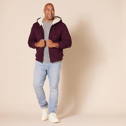 Amazon Essentials Hoodie For Men, Sherpa-Lined Full-Zip Fleece Sweatshirt, X-Large, Burgundy