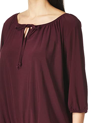 Star Vixen Women's Plus-Size 3/4 Sleeve Peasant Elastic-Hem Keyhole-Tie Top, Plum, 2X