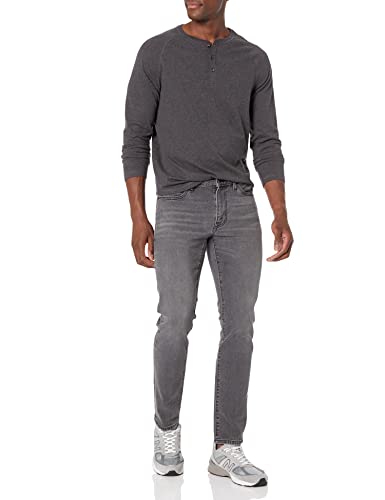 Amazon Essentials Men's Slim-Fit Long-Sleeve Henley Shirt, Charcoal Heather, X-Small