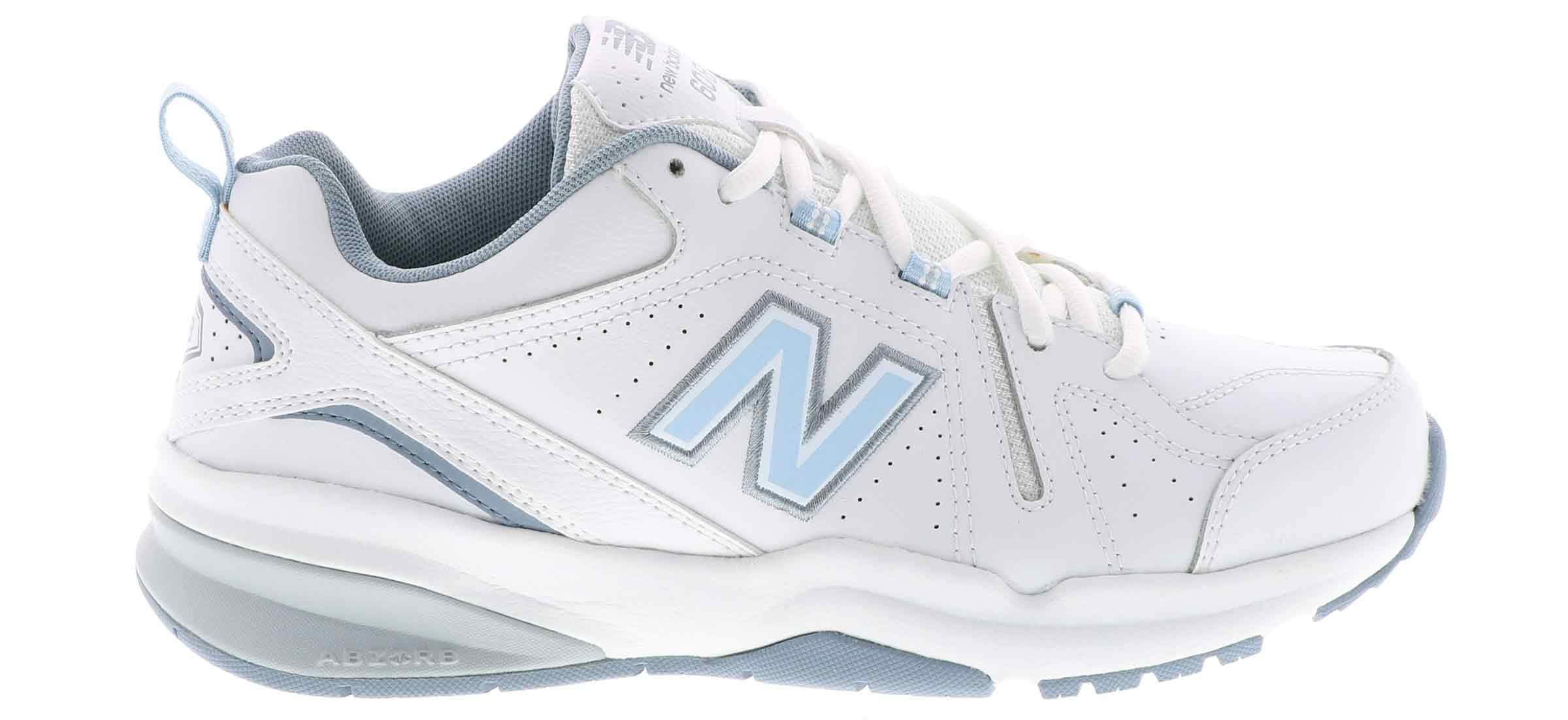 New Balance Women's 608 V5 Casual Comfort Cross Trainer, White/Light Blue, 7.5 Narrow