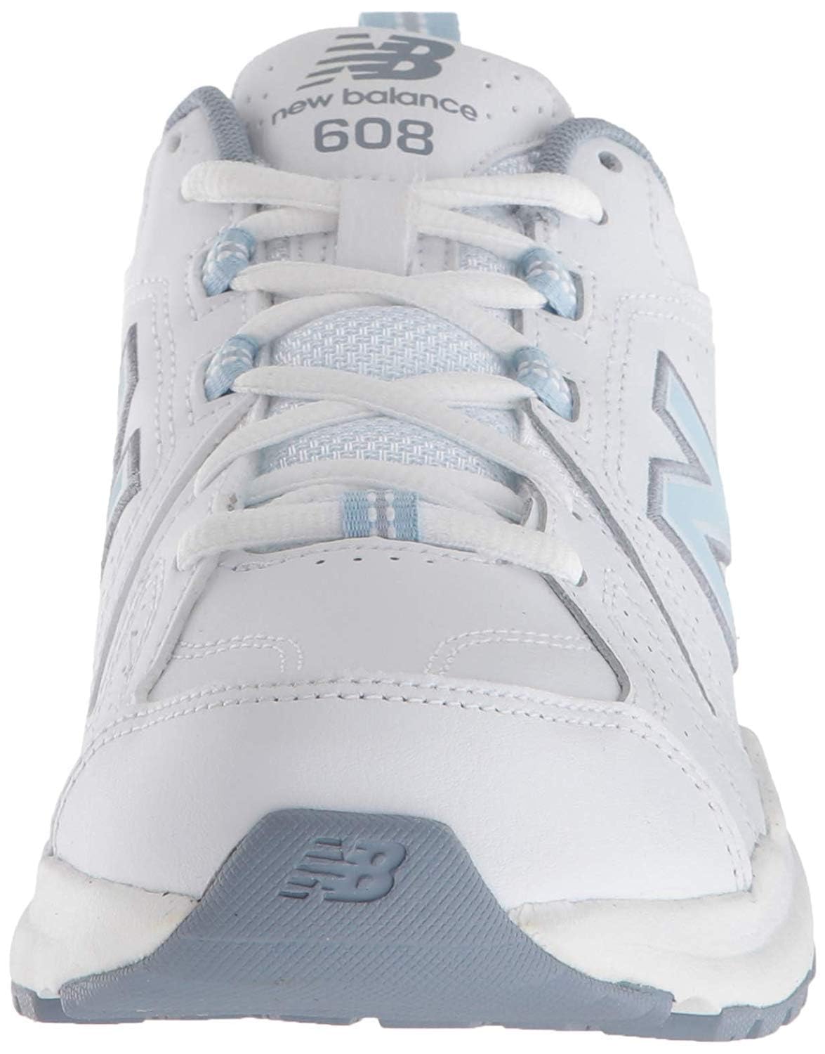 New Balance Women's 608 V5 Casual Comfort Cross Trainer, White/Light Blue, 7.5 Narrow