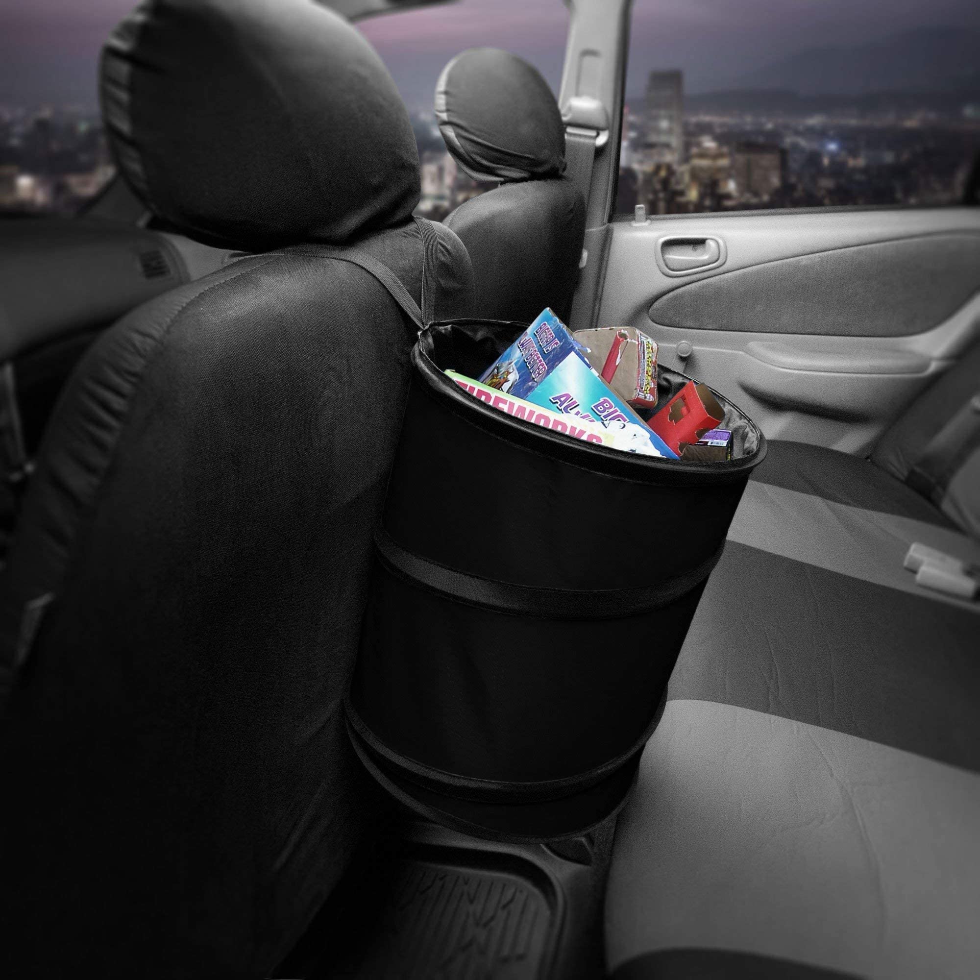 FH Group Automotive Waterproof Portable Collapsible Large Trash Can Garbage Container fits Most Cars,Polyethylene,SUVs, and Trucks Black