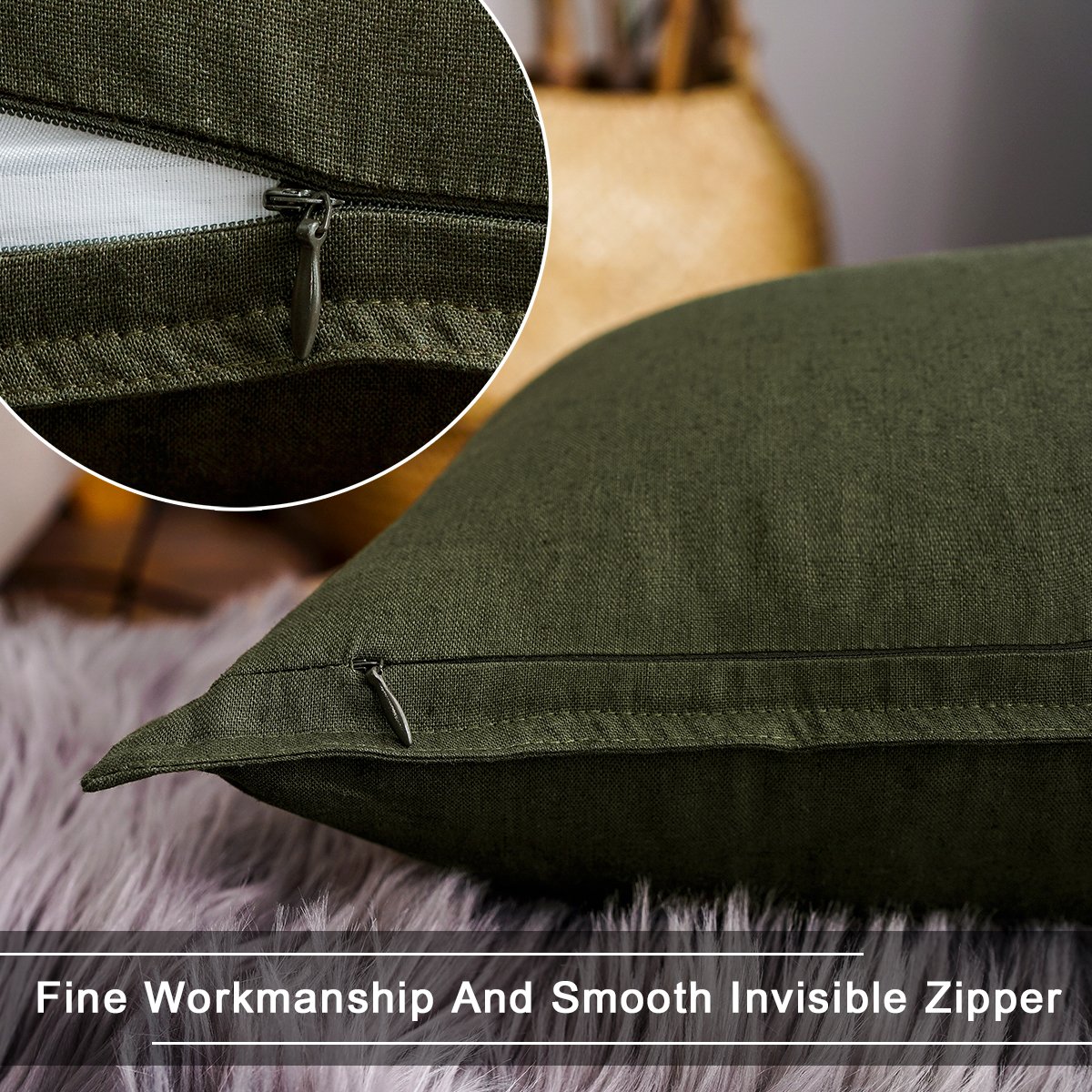 Jeanerlor Cotton Linen Square Decorative Throw Pillow Case Cushion Cover with Twin Needles Stitch on Edge,for Wedding Party Gift Car 12"x20"(30 x 50cm), Olive Green