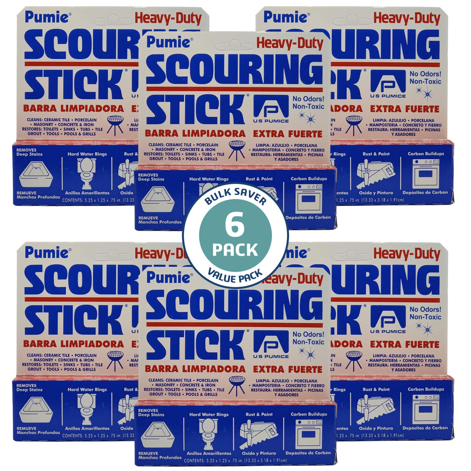 PUMIE Pack of 6 Pumice Stone for Toilet Cleaning, Heavy Duty Pumice Scouring Stick for Toilet Bowl Ring, Cleans Tough Toilet Stains & Hard Water Rings, Ideal for Cleaning Bathtubs, Sink, Pool & Grill
