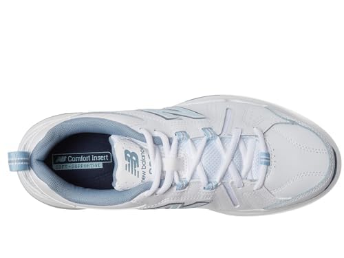 New Balance Women's 608 V5 Casual Comfort Cross Trainer, White/Light Blue, 7.5 Narrow