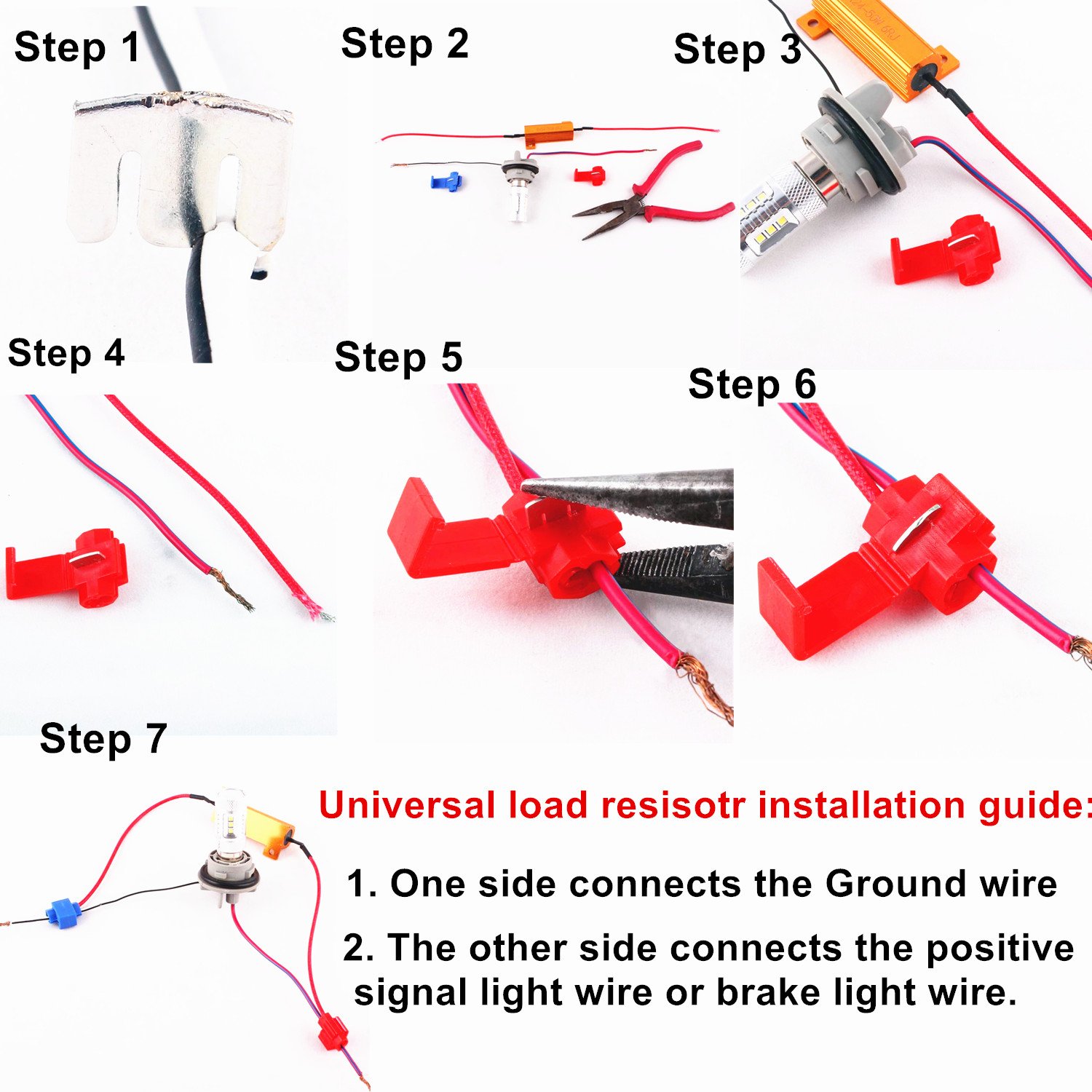 Alla Lighting 2pcs 50W 6ohm Load Resistors - Fix LED Turn Signal Bulb Fast Hyper Flash Blinking Error Code Malfunction