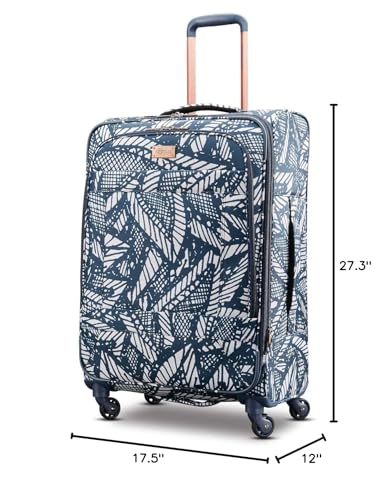 American Tourister Belle Voyage Softside Luggage with Spinner Wheels, Floral Indigo Sand, Checked-Medium 25-Inch