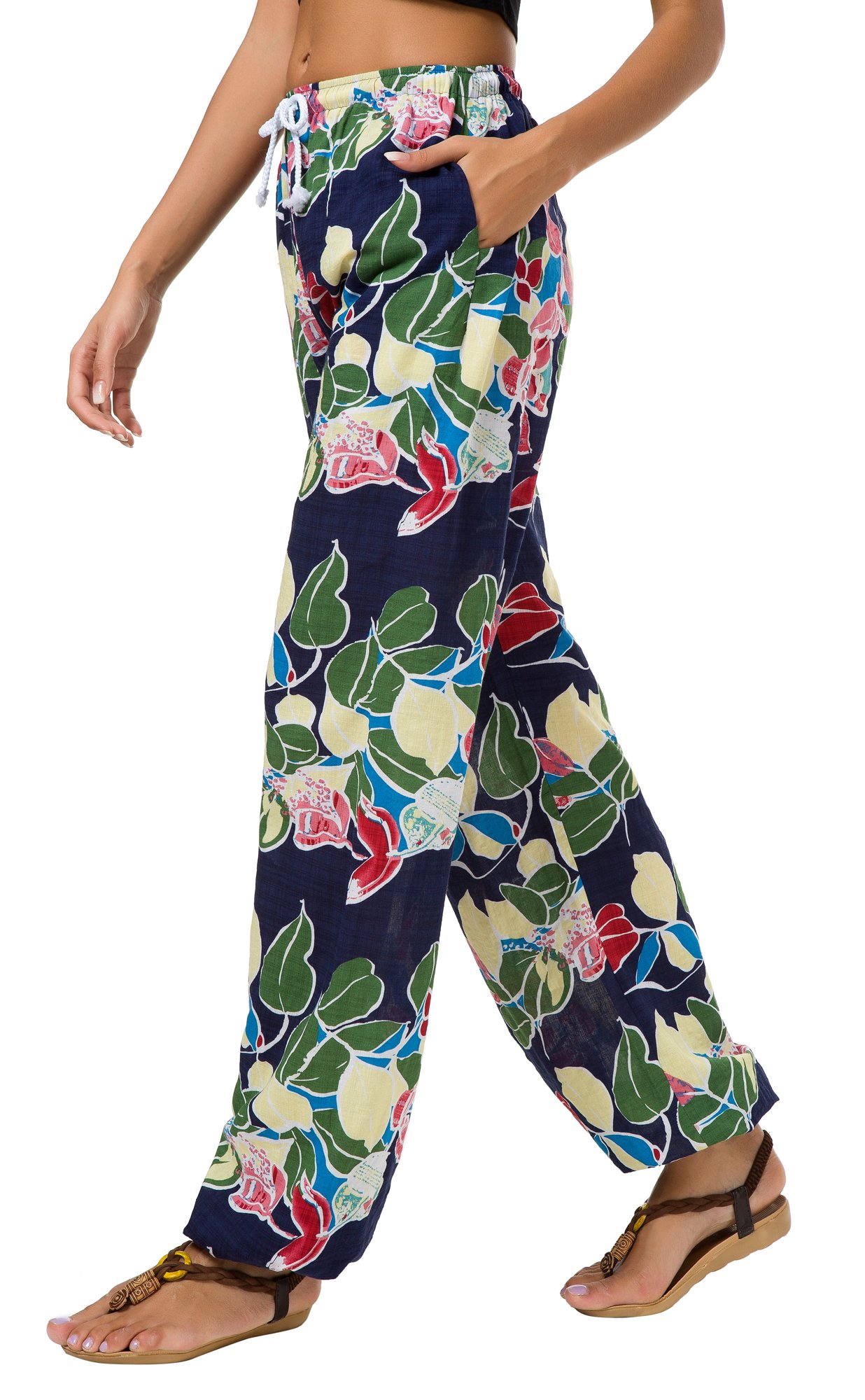 Urban CoCo Women's Floral Print Boho Pants Harem Pants Jogger Pants (# 12, XL)