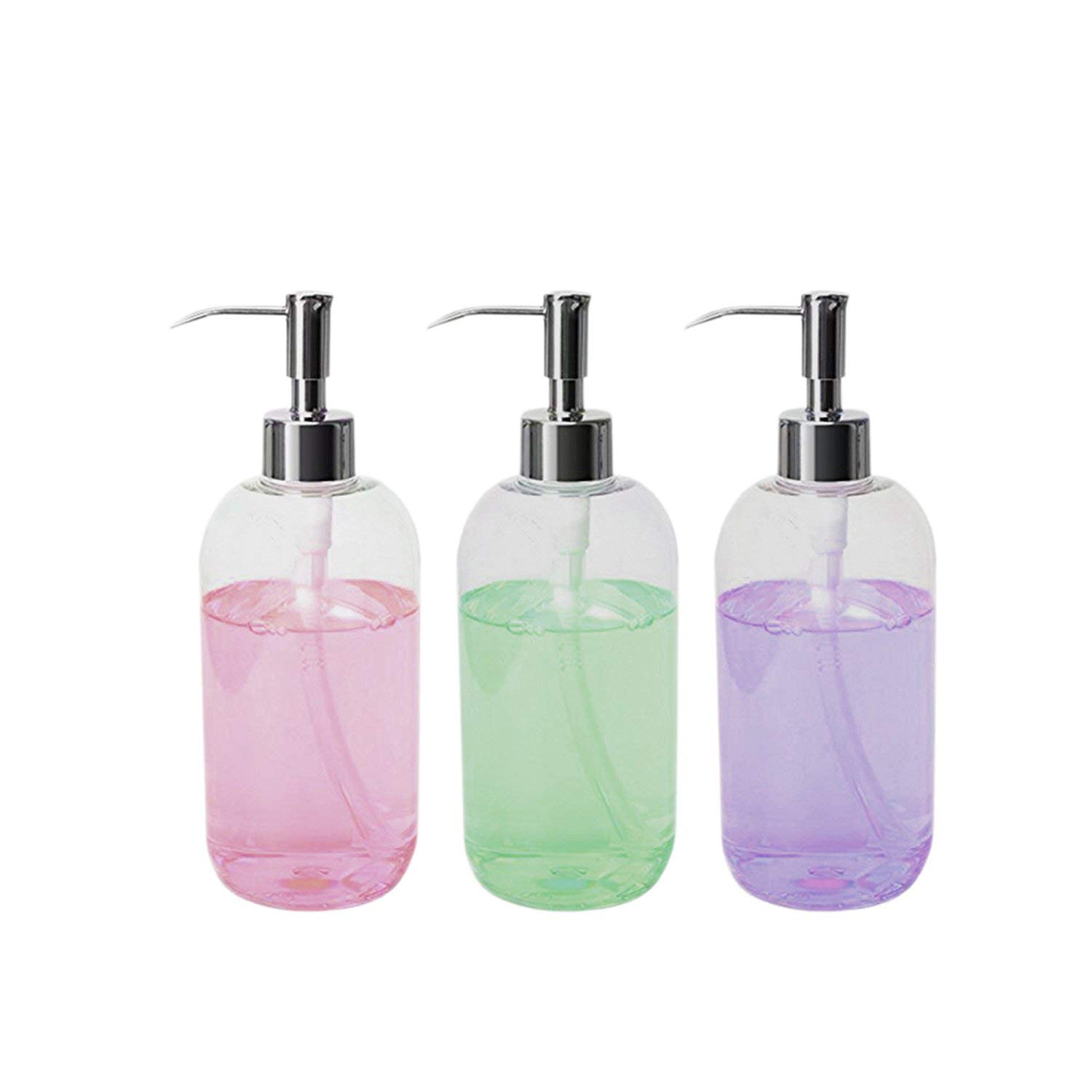 Clear Soap Dispenser with Rust Proof Pump, (3 Pack, 16 Oz) Plastic Hand Soap Bottles for Bathroom & Kitchen, Refillable for Liquid Dish Soaps, Hand Soaps & Lotion