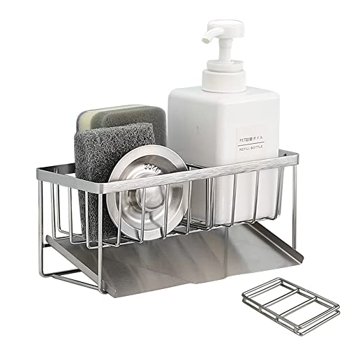 AUTO REVIVO [Upgraded] Sponge Holder for Kitchen Sink, Stainless Steel Sponge Rack with Auto Overflow, Multifunctional Kitchen Sink Caddy Organizer, Soap Dish Dispenser Brush Holder
