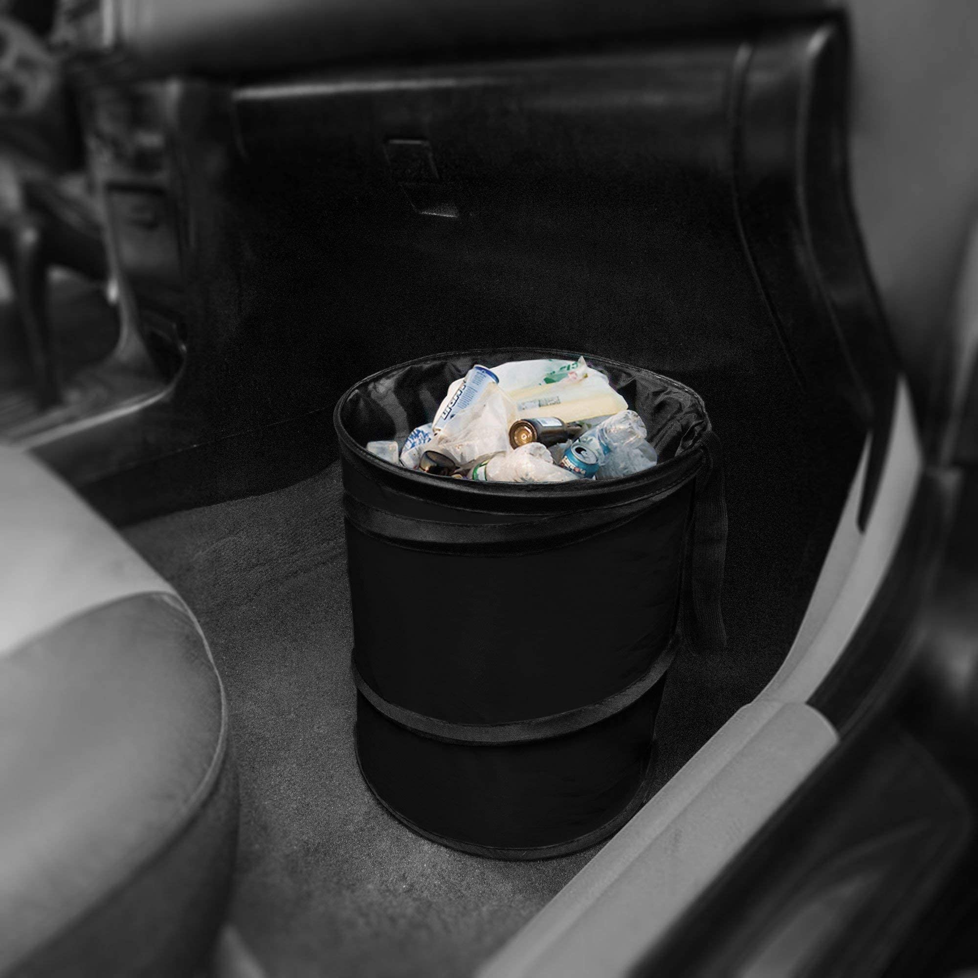 FH Group Automotive Waterproof Portable Collapsible Large Trash Can Garbage Container fits Most Cars,Polyethylene,SUVs, and Trucks Black